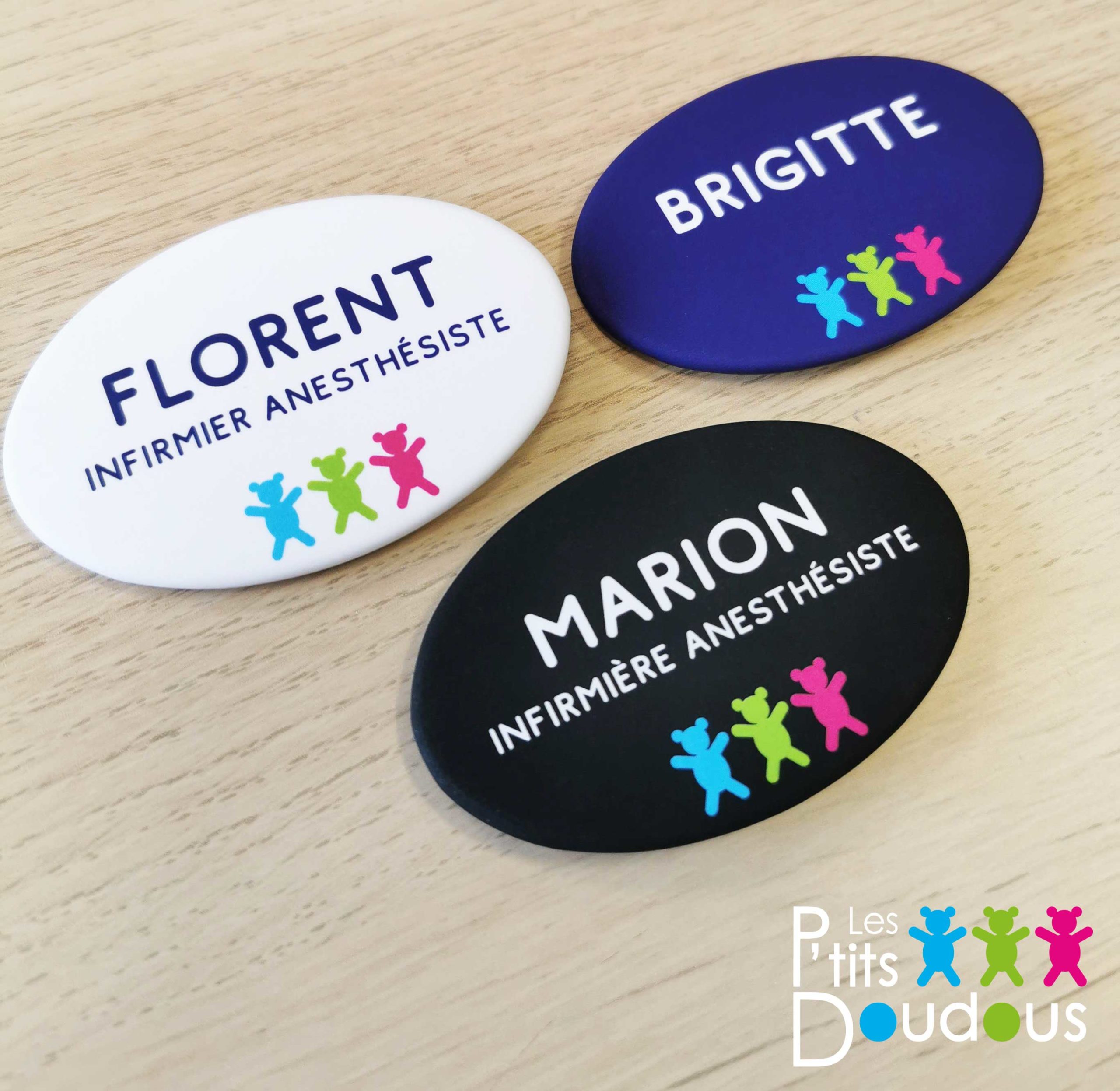 Badge personnalisé prénom et/ou métier - Boutique Les P'tits Doudous